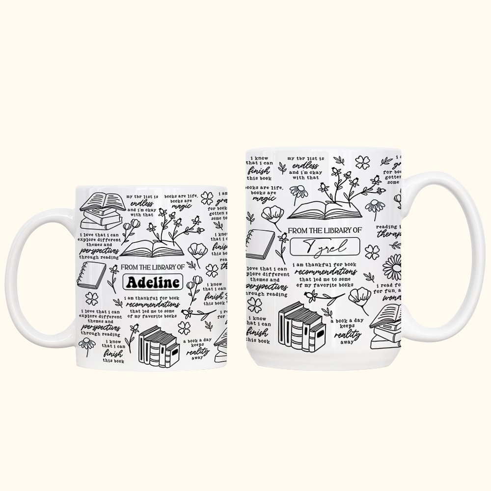 Personalized Floral Book 11oz 15oz Ceramic Name Mug From The Library Of ...