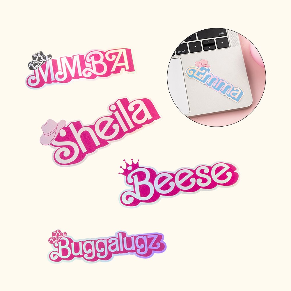Personalized Fashion Curved Name Stickers Water Resistant Holographic ...