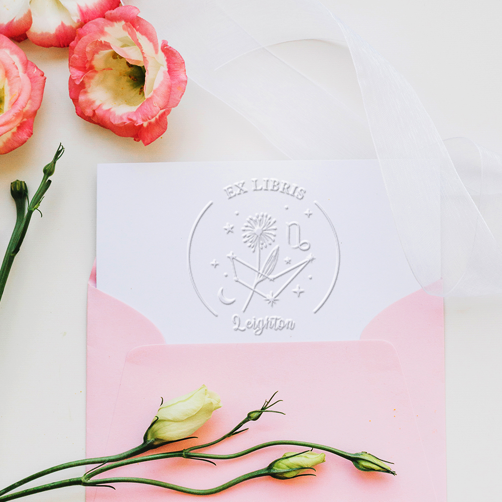 Custom Zodiac Sign Birth Flower Book Embosser - CALLIE