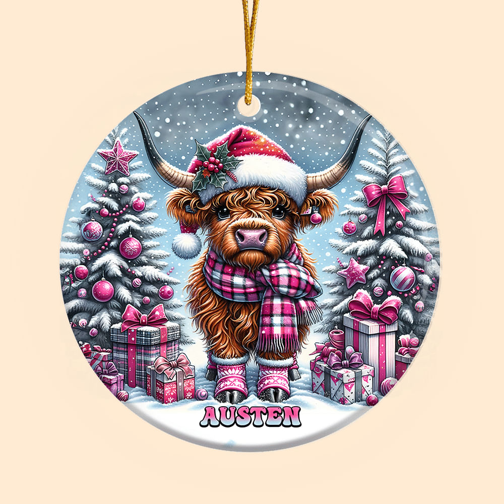 Personalized Cute Highland Cow Christmas Ceramic Ornament Christmas ...