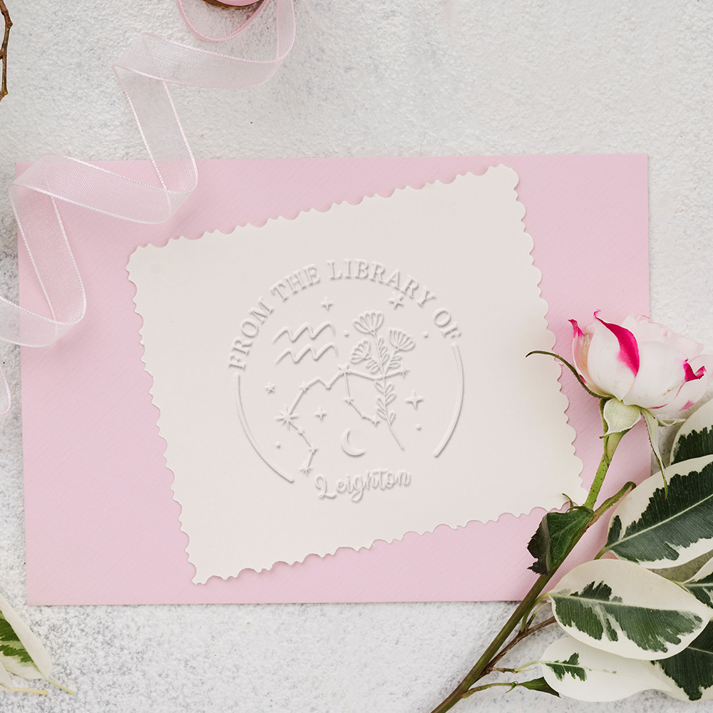 Custom Zodiac Sign Birth Flower Book Embosser - CALLIE