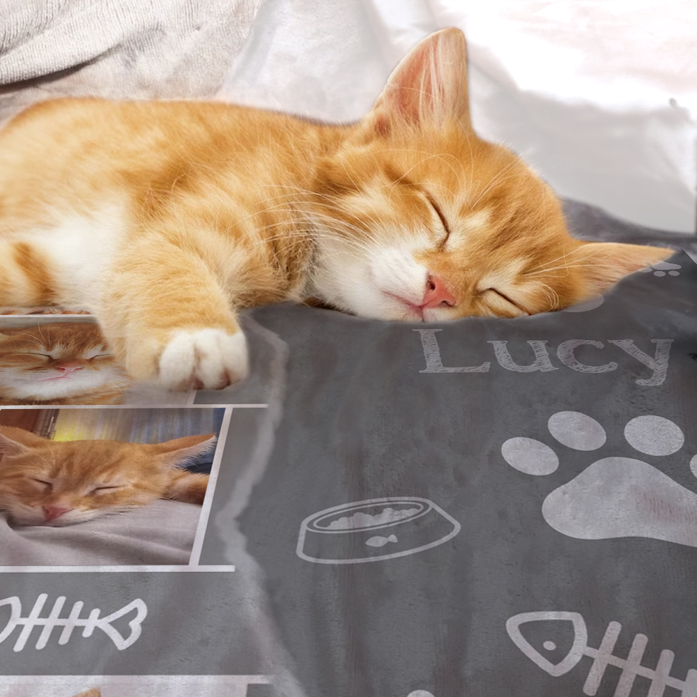 Personalized Cute Cat Photo Collage Blanket with Name Birthday ...