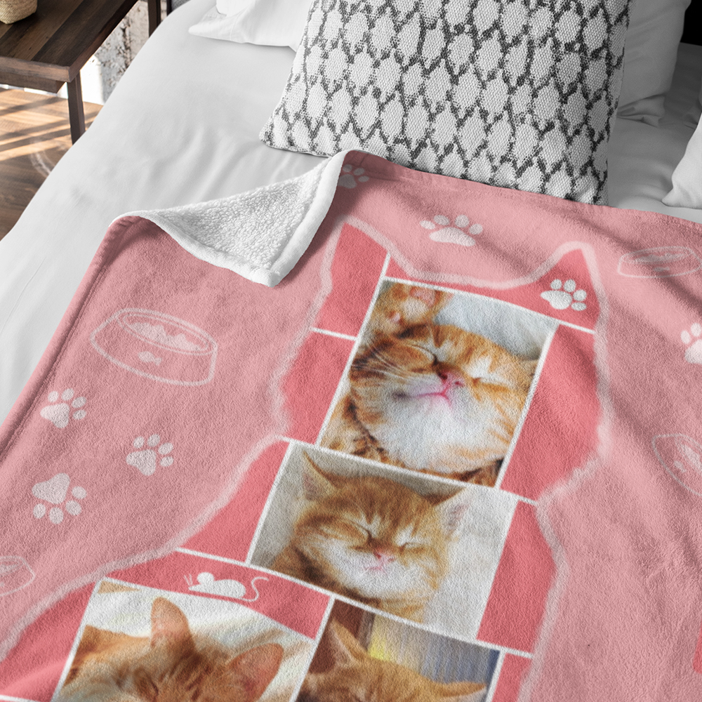 Personalized Cute Cat Photo Collage Blanket with Name Birthday ...