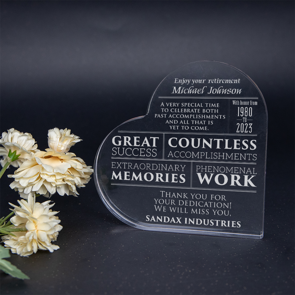 Personalized Acrylic Heart Shaped Plaque with Text Retirement Gift - CALLIE
