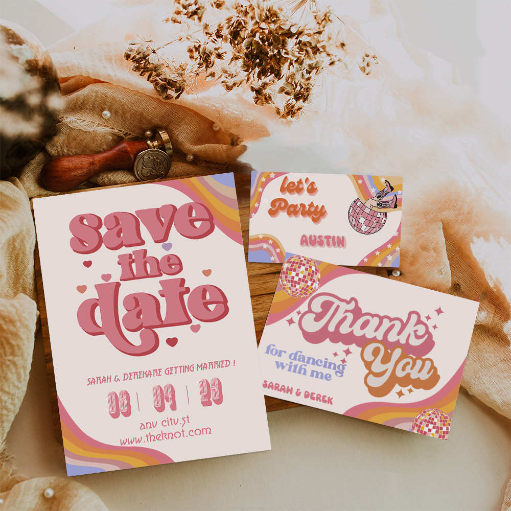 Personalized Disco Wedding Invitation Card Set with Name and Date Set ...