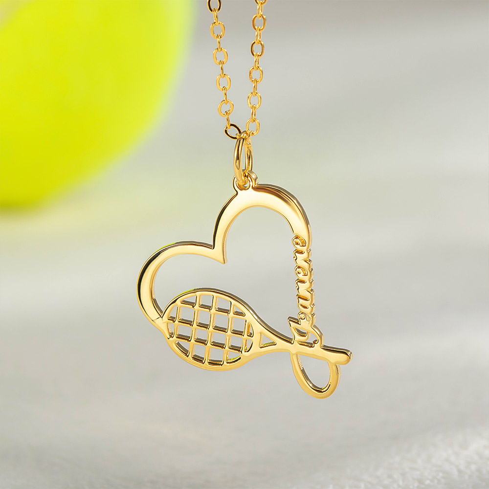 Personalized Sterling Silver Heart Shaped Tennis Racket Necklace with ...