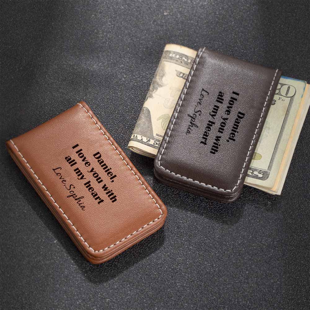 Personalized Leather Magnetic Money Clip with Text Birthday Valentine's ...