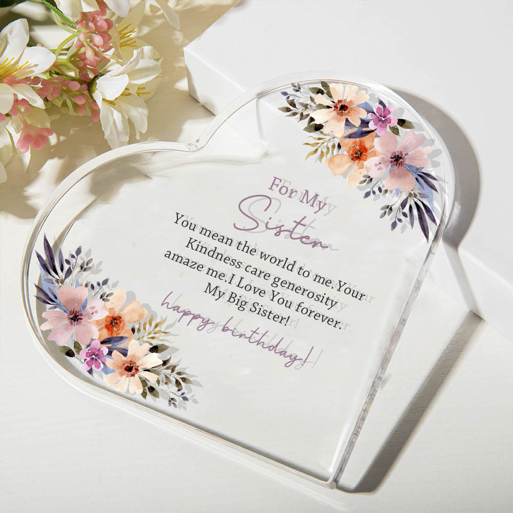 Personalized Heart-Shaped Acrylic Plaque with Texts and Flowers ...
