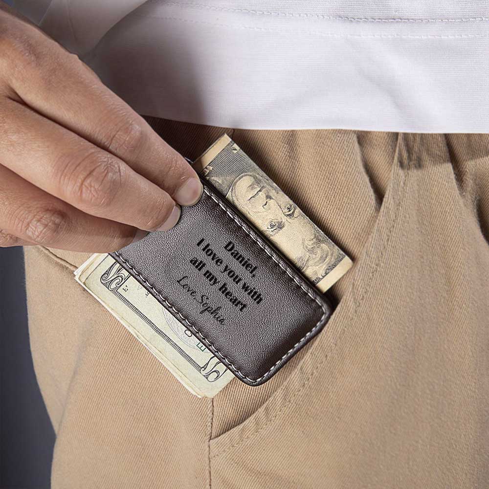Personalized Leather Magnetic Money Clip with Text Birthday Valentine's ...