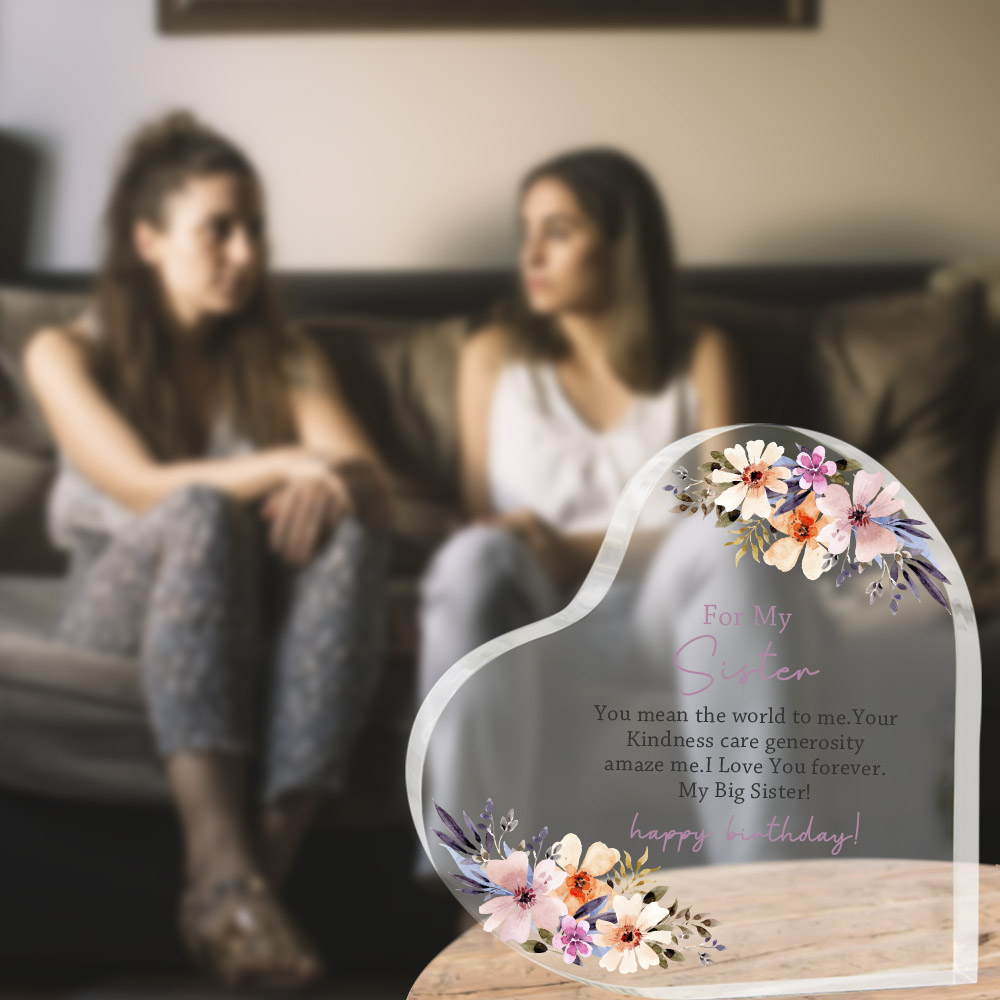 Personalized Heart-Shaped Acrylic Plaque with Texts and Flowers ...