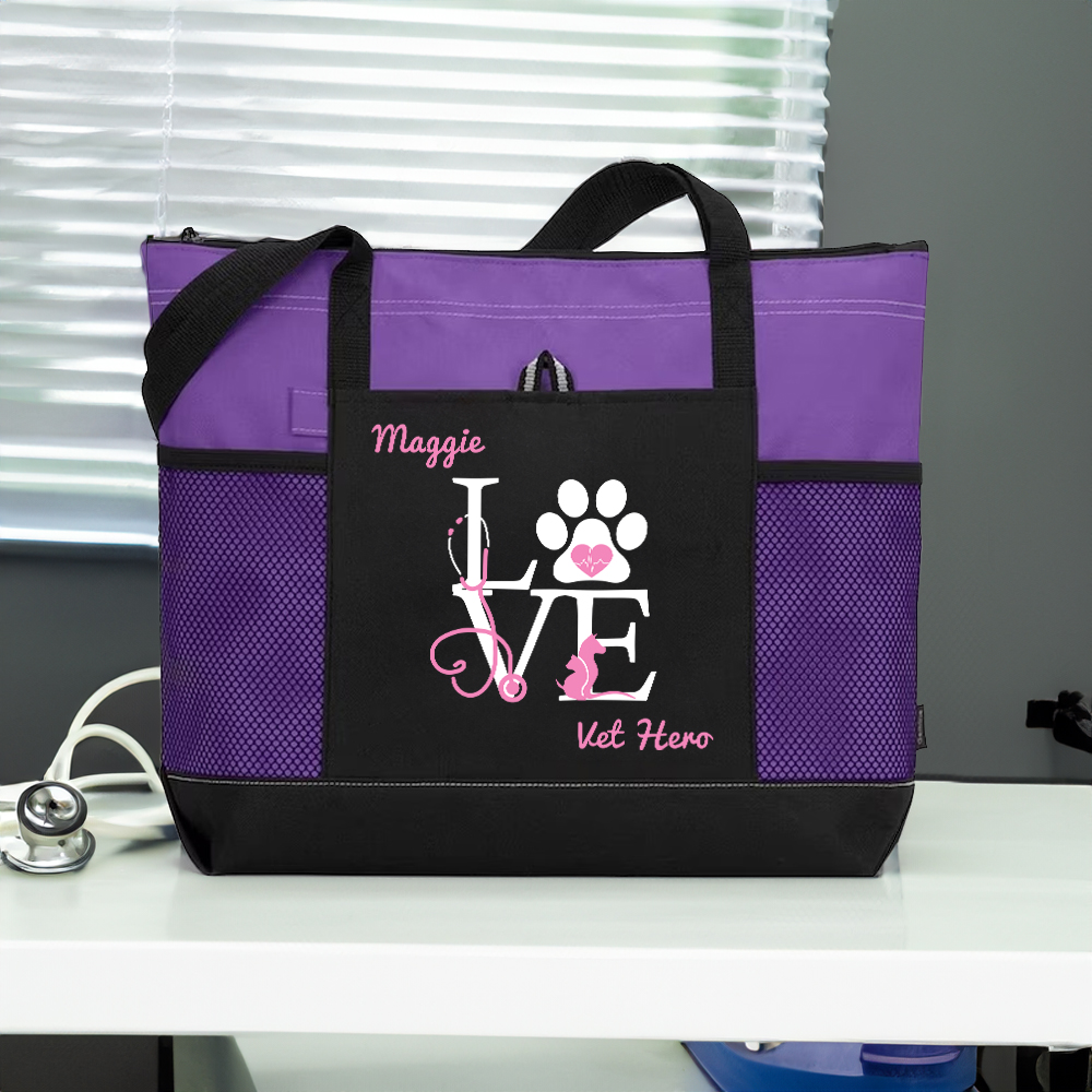Personalized Love Veterinary Technician Tote Bag with Name Large ...