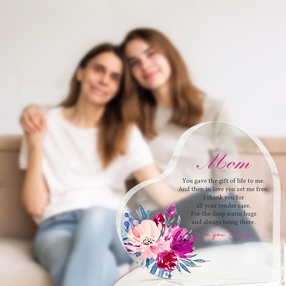Personalized Floral Design Mom Heart Acrylic Plaque Desktop Decorative ...