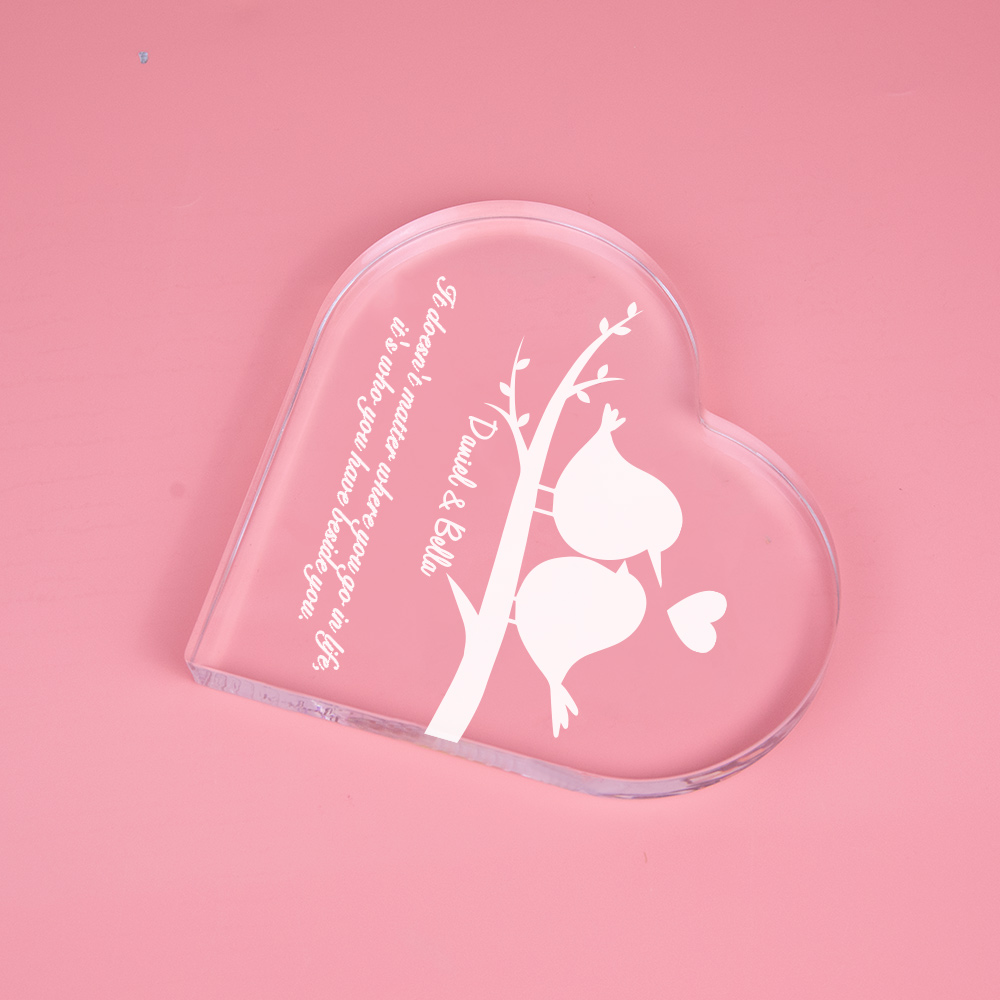 Personalized Lovebirds Transparent Acrylic Heart Plaque with Name and ...