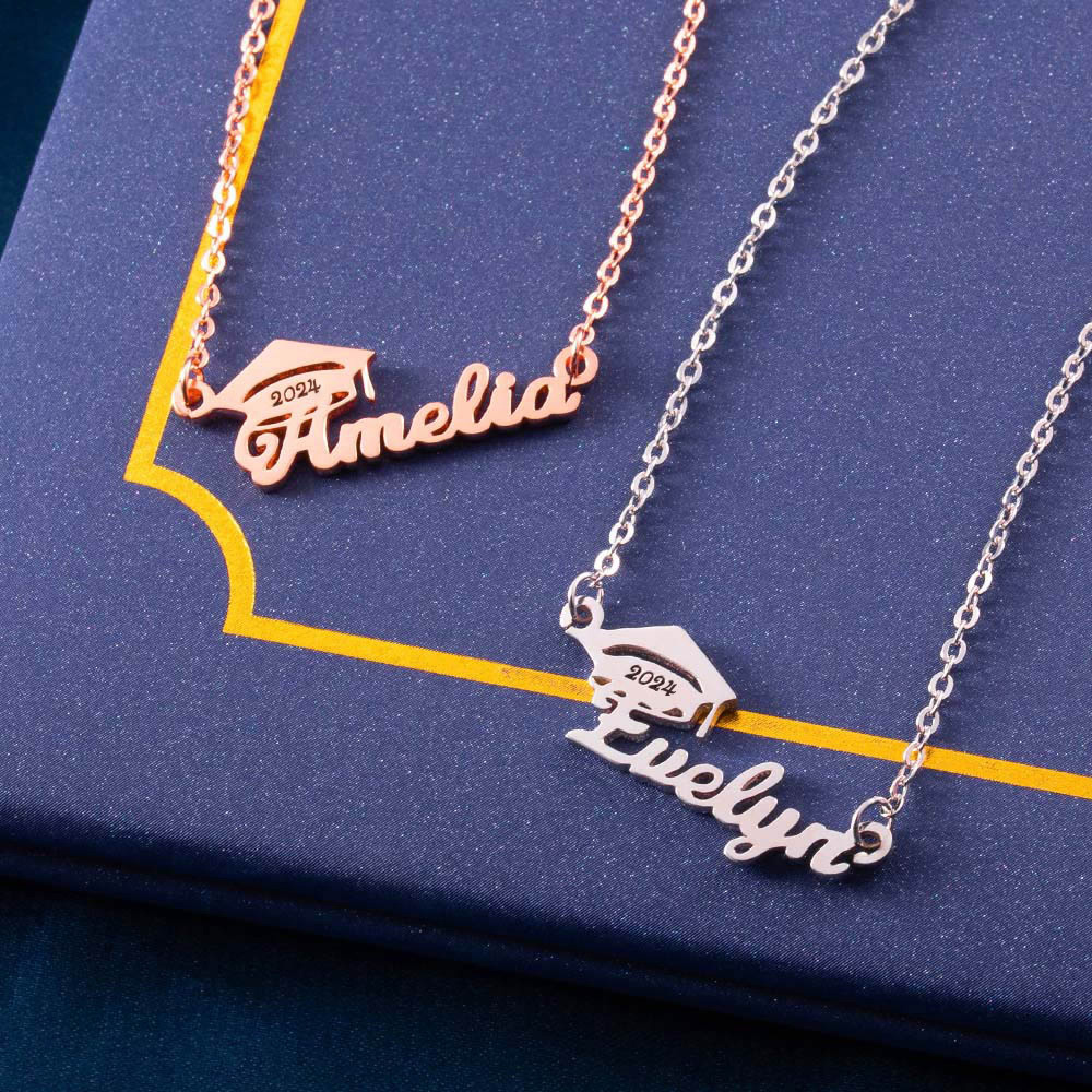 Personalized Bachelor Cap Graduation Name Necklace Girl Gifts - CALLIE