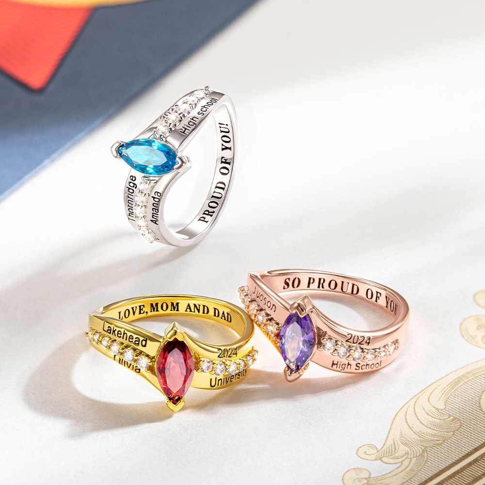 Personalised Birthstone Ring with Zircon Class of 2024 Engraved ...