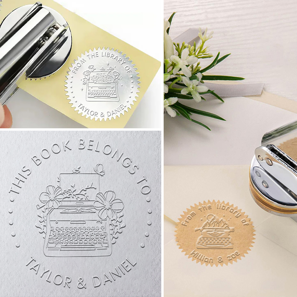 Custom Retro Typewriter Ex Libris Embosser Stamp Set - CALLIE