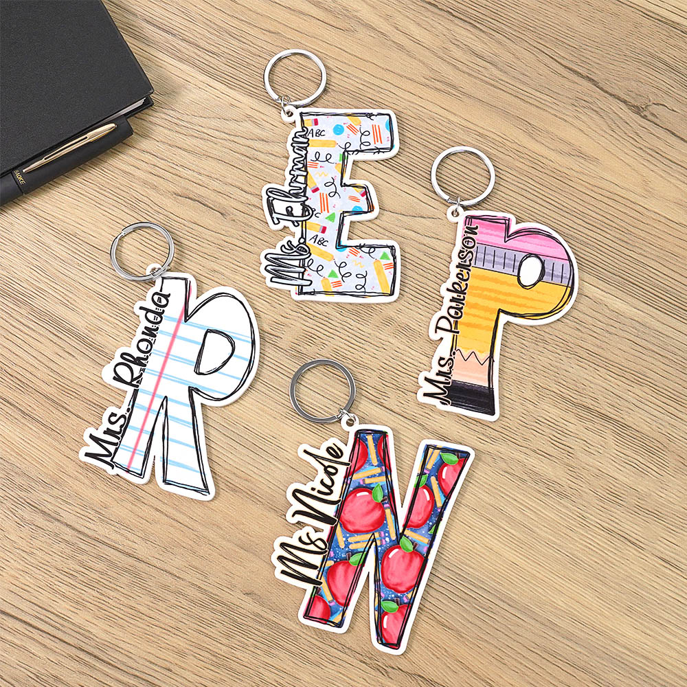 Personalized Graffiti Pencil Apple Style Acrylic Keychain with Initial and Name - CALLIE