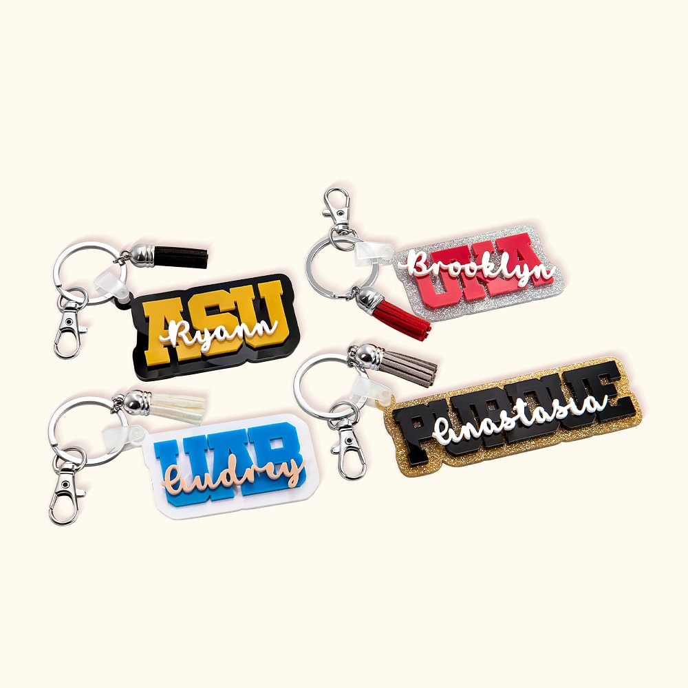 Personalized Multicolor Acrylic College Name Identity Tag 3D Keychain ...