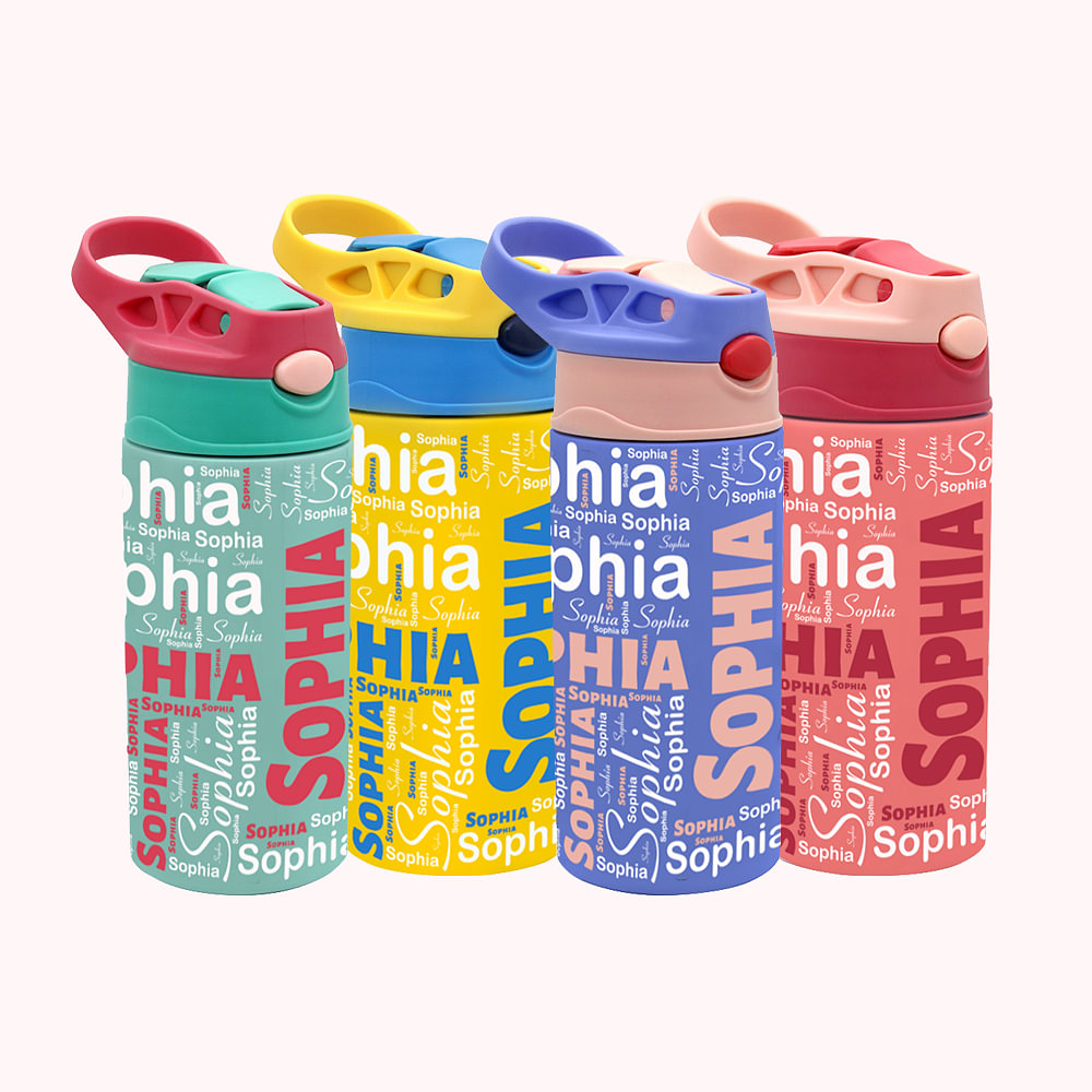 Personalized Colorful 12oz Name Water Bottle with Silicone Straw and ...