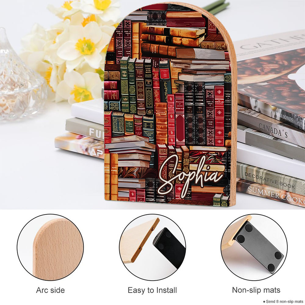Personalized 1 Pair Bookends for Shelves Library Book Retro Design with ...