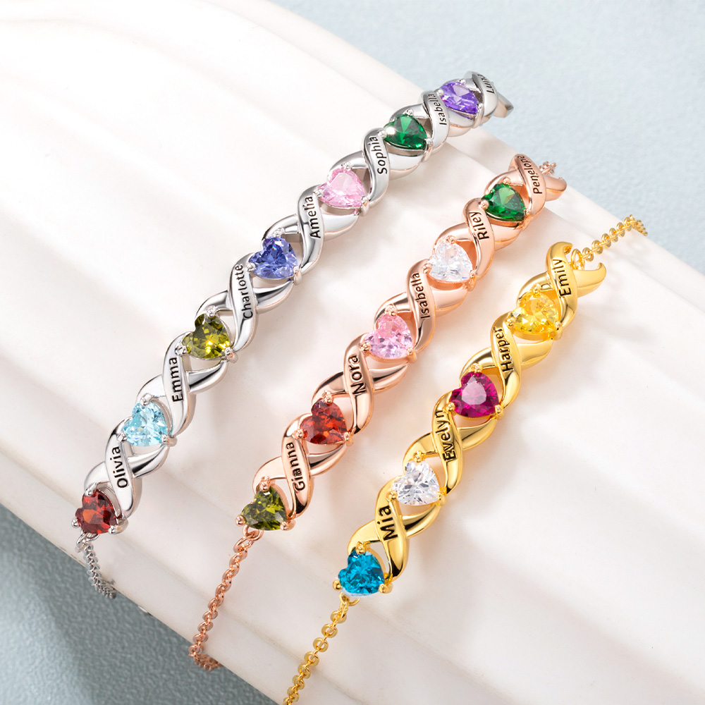 Personalized 2-5 Birthstones and Names Family Bracelet Mother's Day ...