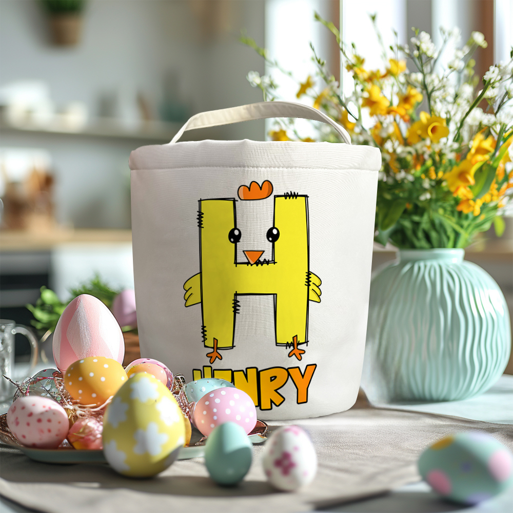 Personalized Bunny Chick Initial Canvas Tote Basket with Name Cute ...