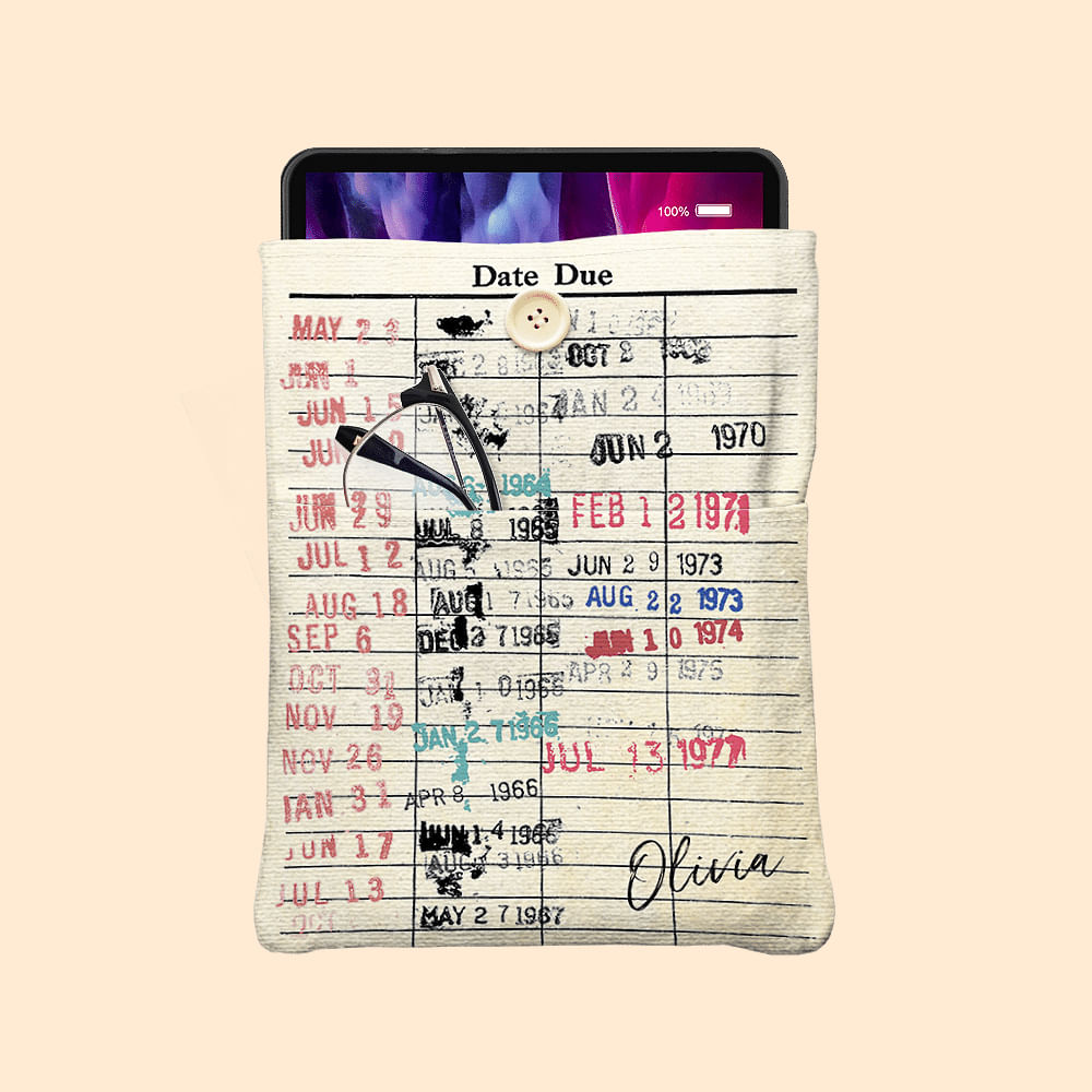 Personalized Retro Date Due Card Book Cover with Front Pocket and Name ...