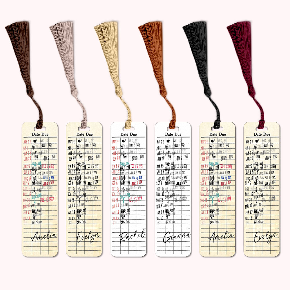 Personalized Retro Date Due Card Acrylic Bookmark with Tassel and Name ...