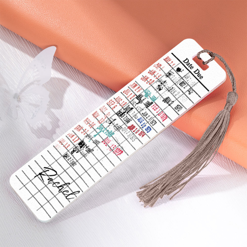 Personalized Retro Date Due Card Acrylic Bookmark with Tassel and Name ...