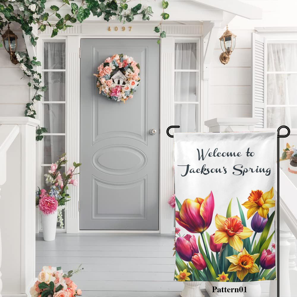 Personalized Welcome to Spring Garden Flag with Name Floral Yard Porch ...