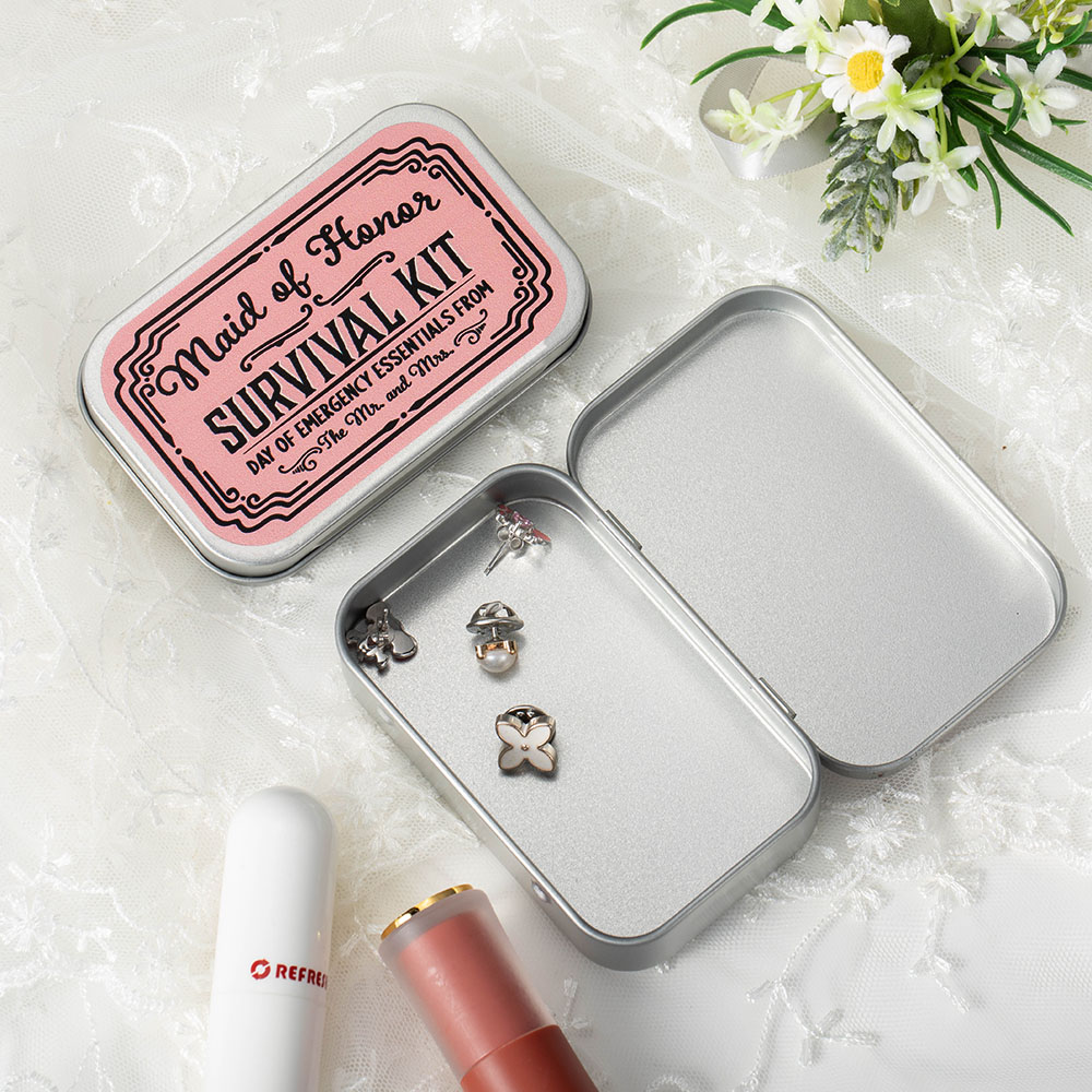 Personalized Survival Kit Box Tin with Text 3 Pcs Wedding Party Favor ...