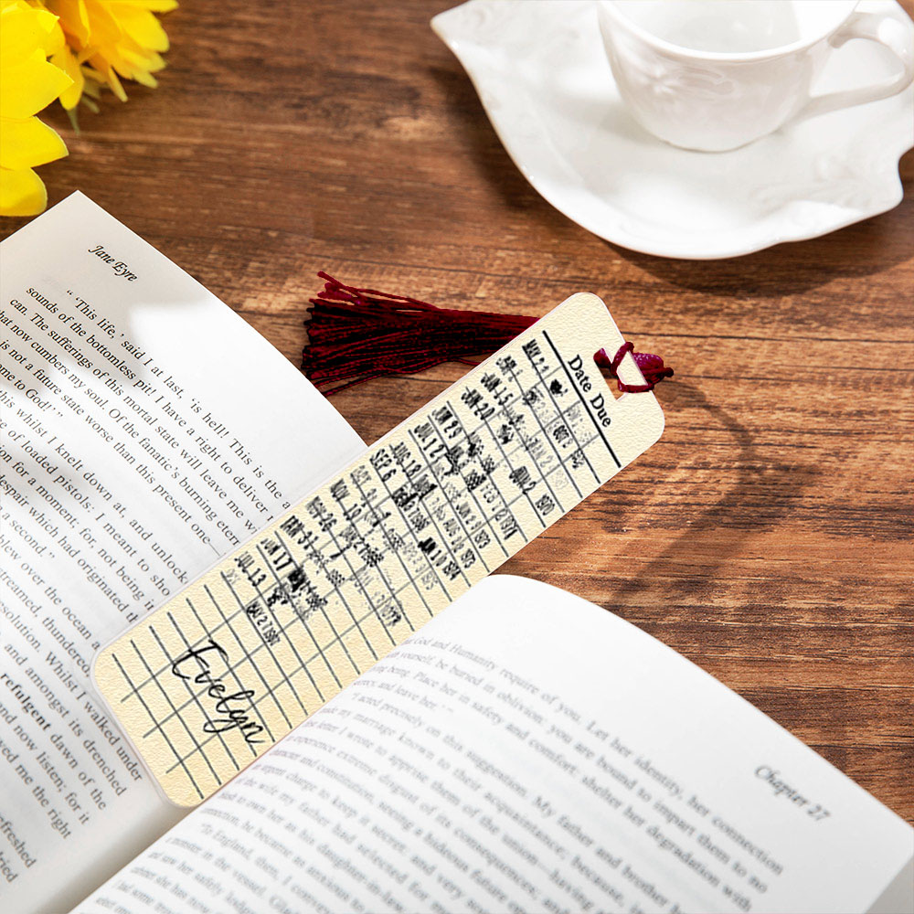Personalized Retro Date Due Card Acrylic Bookmark with Tassel and Name ...