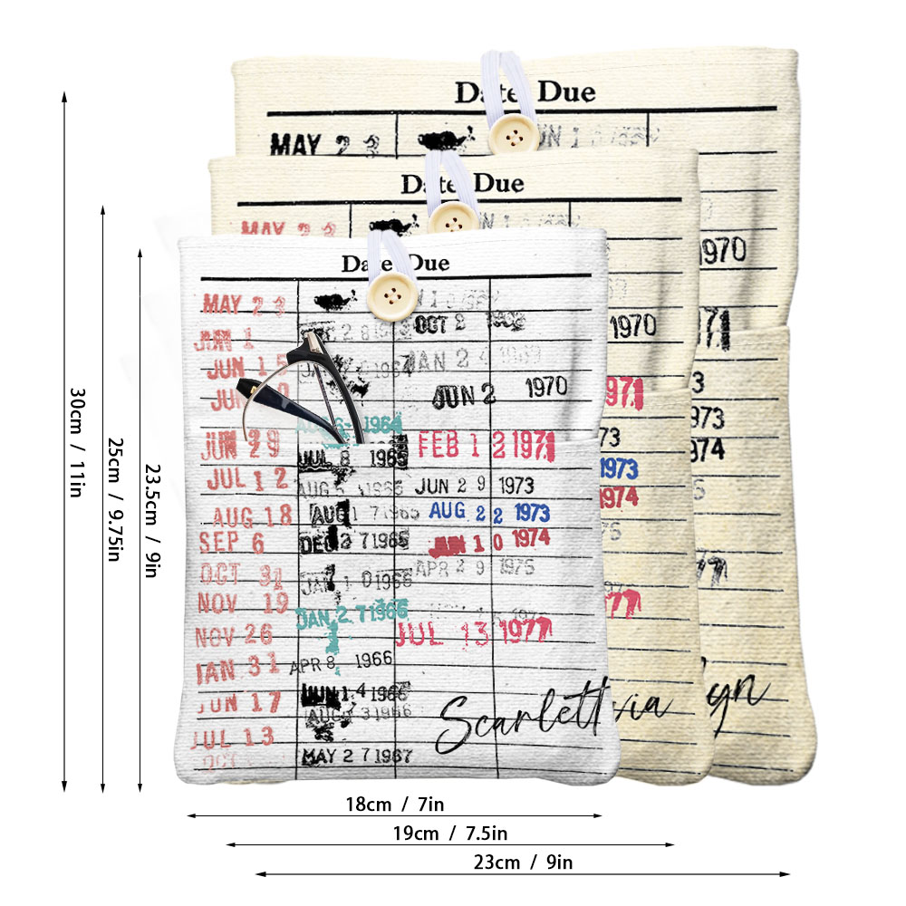 Personalized Retro Date Due Card Book Cover with Front Pocket and Name ...