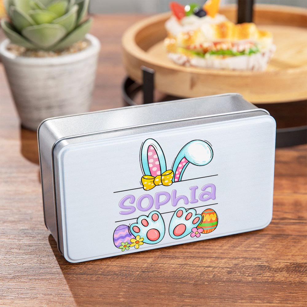 Personalized Cute Bunny Easter Eggs Food Grade Metal Biscuit Tin with ...