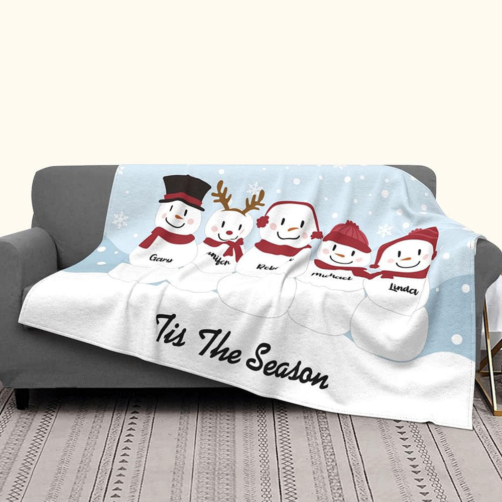 Personalized Snow Family Soft Blanket with Name and Text Christmas Gift ...