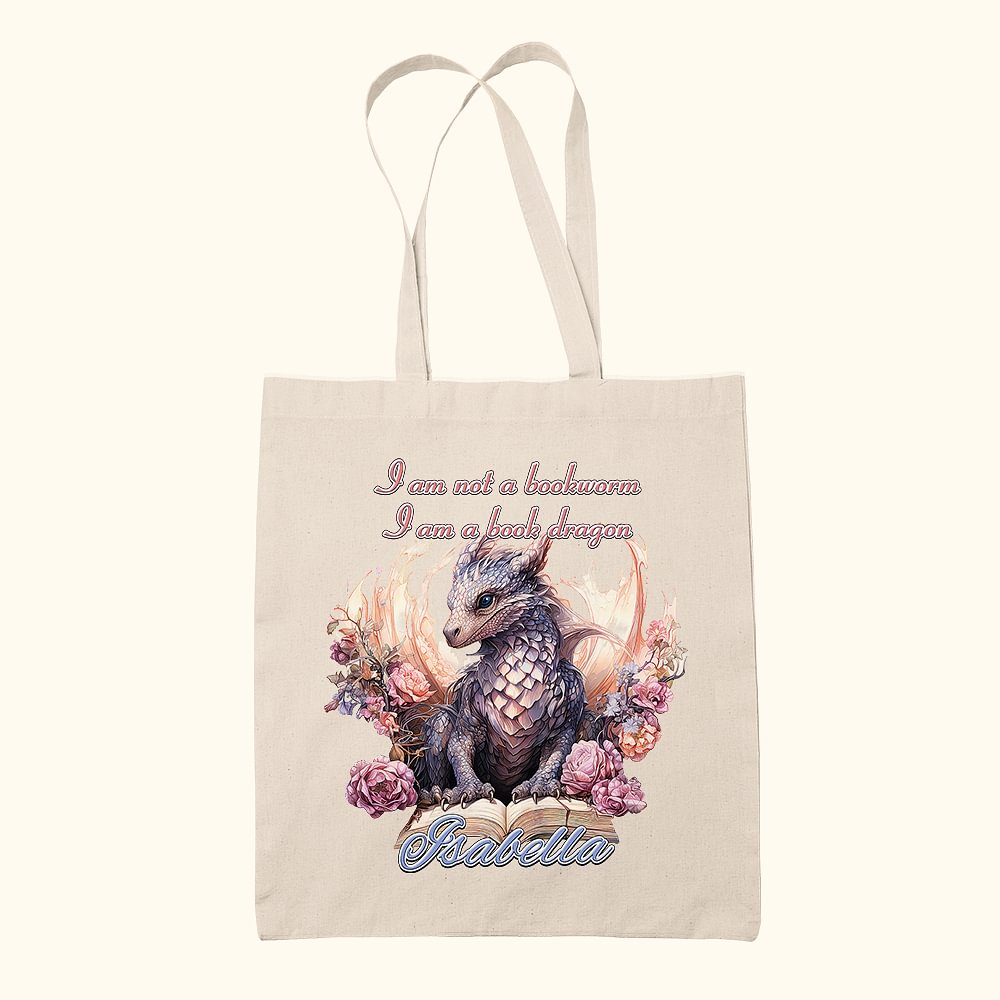 Personalized Floral Book Dragon Canvas Tote Bag with Name Birthday Gift ...