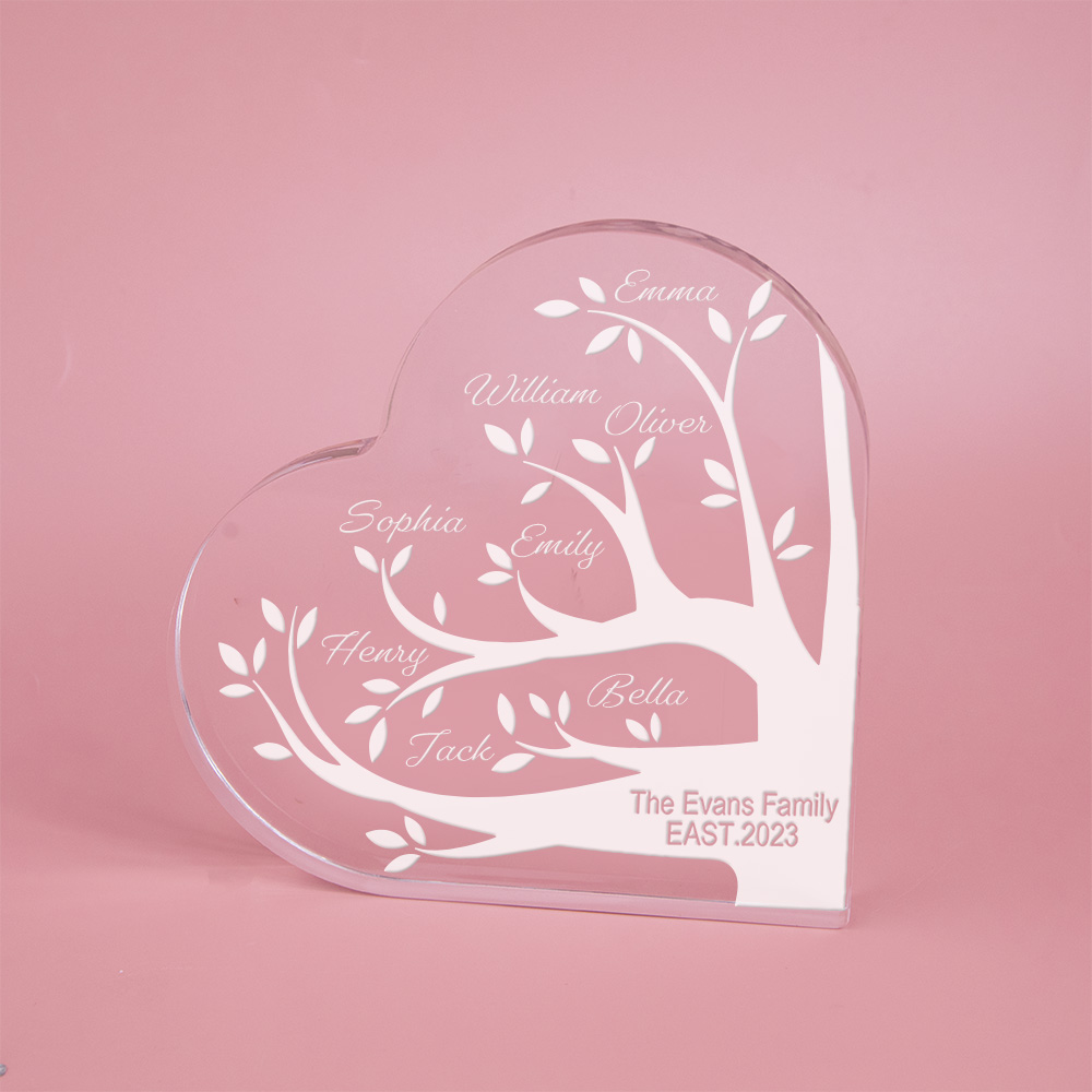 Personalisierte Familie Baum Acryl Herz Plaque mit eingravierten Namen ...