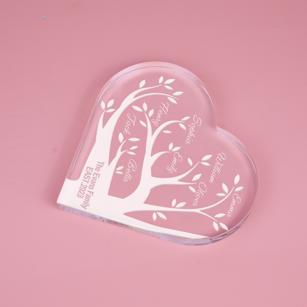 Personalized Family Tree Acrylic Heart Plaque with Engraved Names and ...