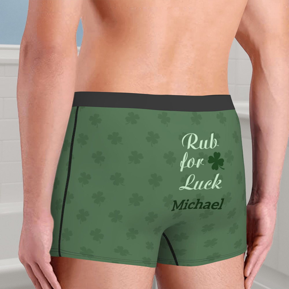 Personalized Rub for Luck Four Leaf Clover Boxer Brief Funny Quote ...