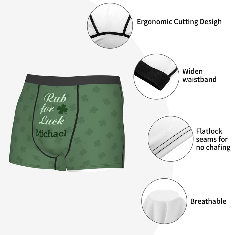 Personalized Rub for Luck Four Leaf Clover Boxer Brief Funny Quote ...