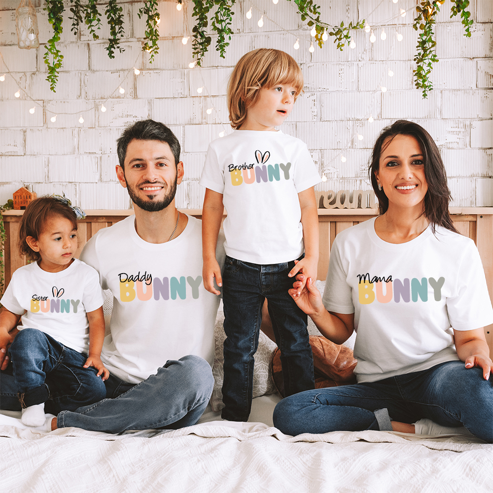 Personalized Easter Bunny Pure Cotton Family Matching Shirt with Title ...