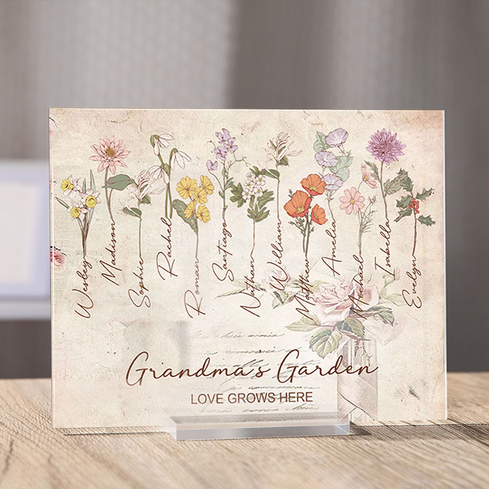 Personalized Watercolor Birth Flower Acrylic Plaque with 1-15 Names ...