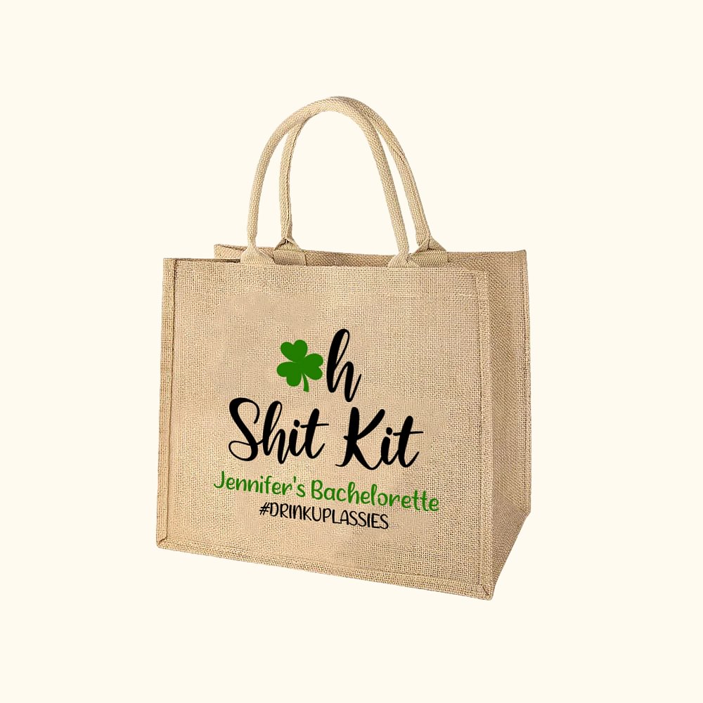 Personalised Oh Shit Kit Four Leaf Clover Shamrock Jute Tote Bag St ...