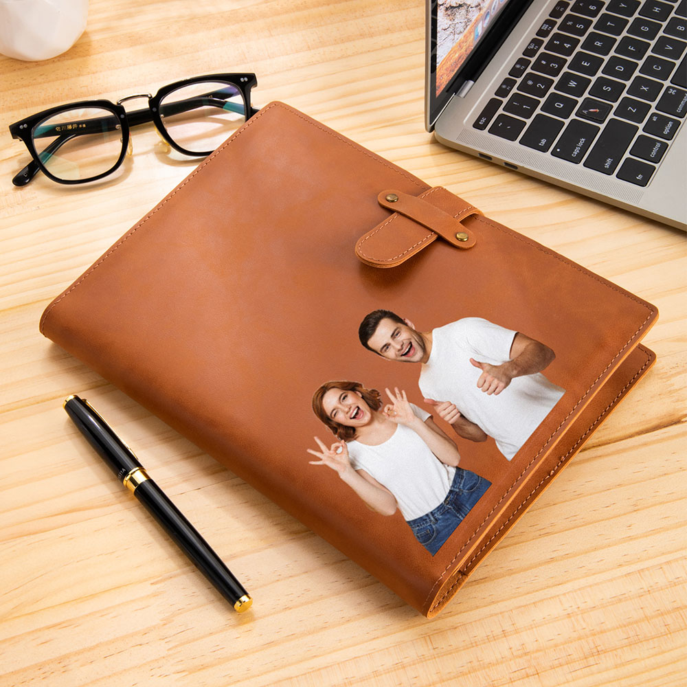 Personalized Photo Leather Book Cover with Compartment Pencil ...