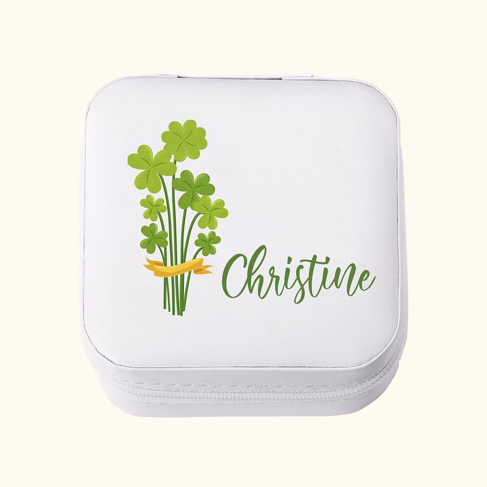 Personalized Shamrock Leather Portable Jewelry Case with Name Birthday ...