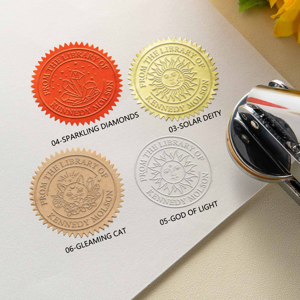 Personalized Moon and Sun Cat Book Embosser Stamp - CALLIE