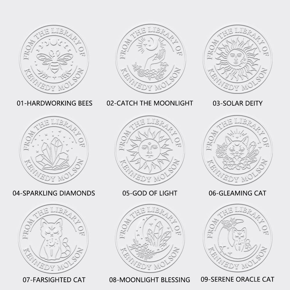 Personalized Moon and Sun Cat Book Embosser Stamp - CALLIE