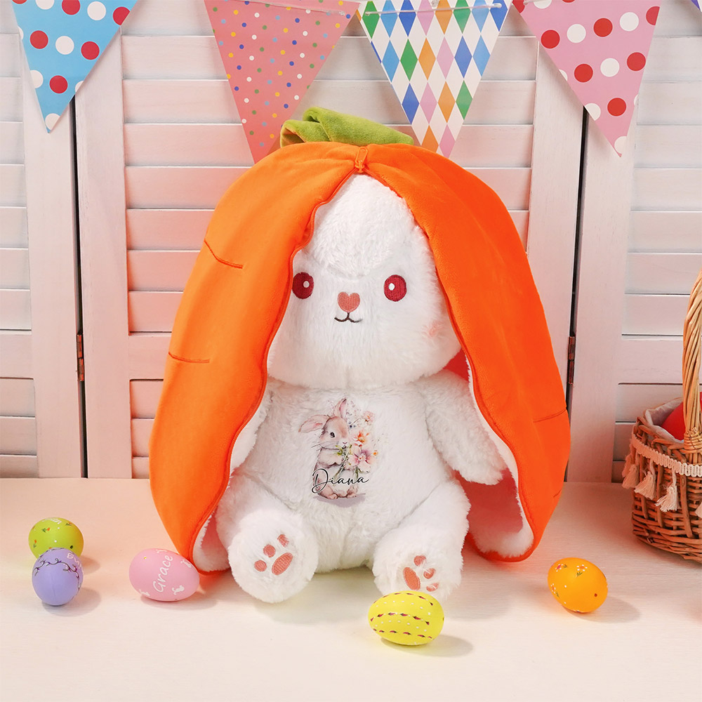 Personalized Cute Carrot Rabbit Reversible Plush Toy with Zipper ...