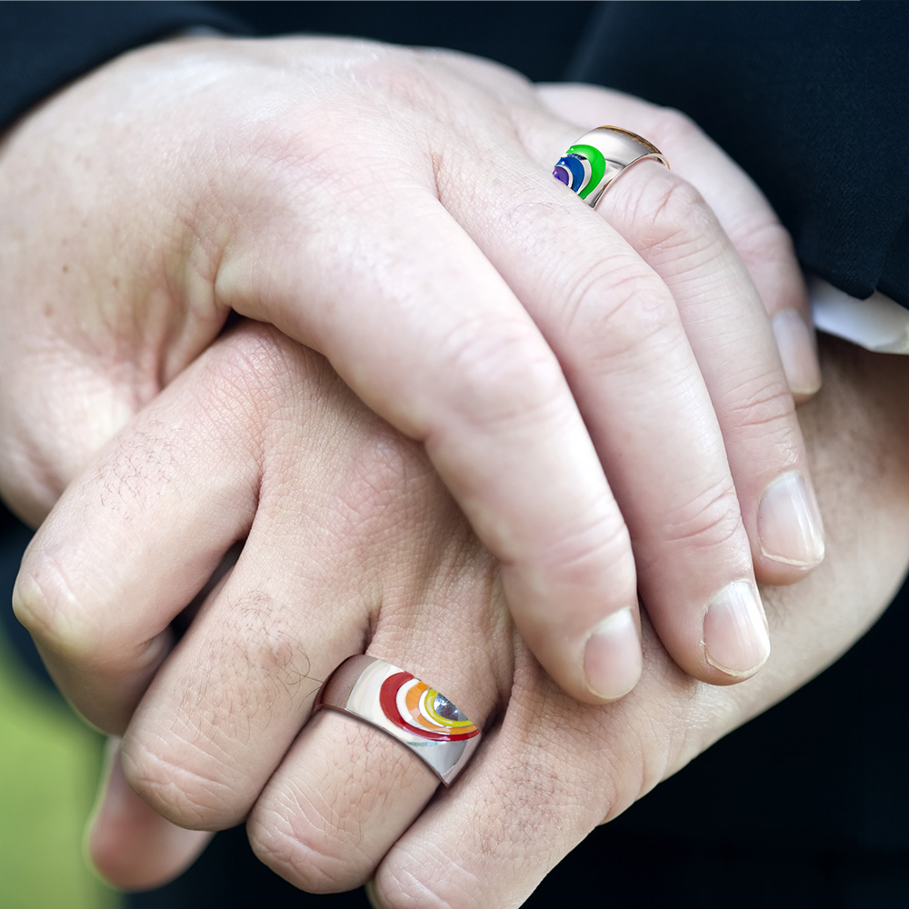 Personalized Matching Rainbow Heart Enamel Ring LGBTQ Jewelry Pride ...