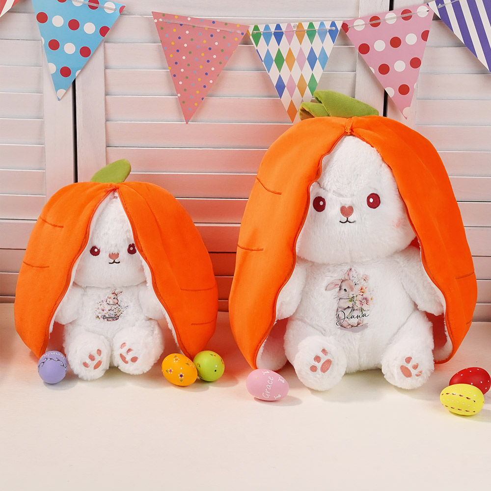 Personalized Cute Carrot Rabbit Reversible Plush Toy with Zipper ...